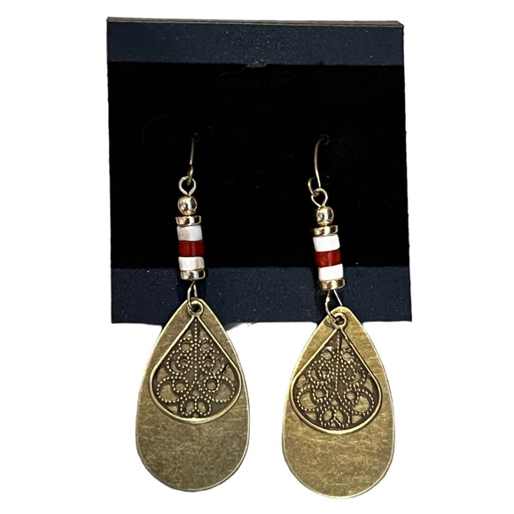 Jewelry | New Bronze Tone Teardrop Earrings Small White Rust Color ...